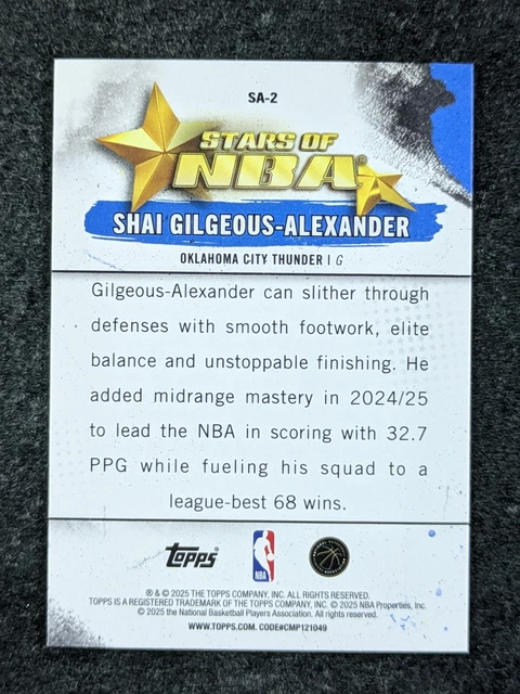 2025-26 TOPPS FLAGSHIP Shai Gilgeous-Alexander Stars of the NBA #SA-2 ...