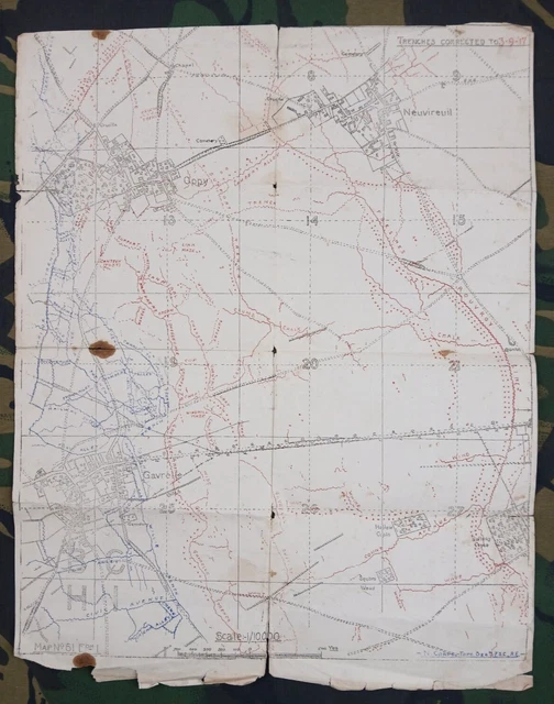 RARE FIELD PRINTED WW1 BRITISH TRENCH MAP of OPPY and GAVRELLE ...