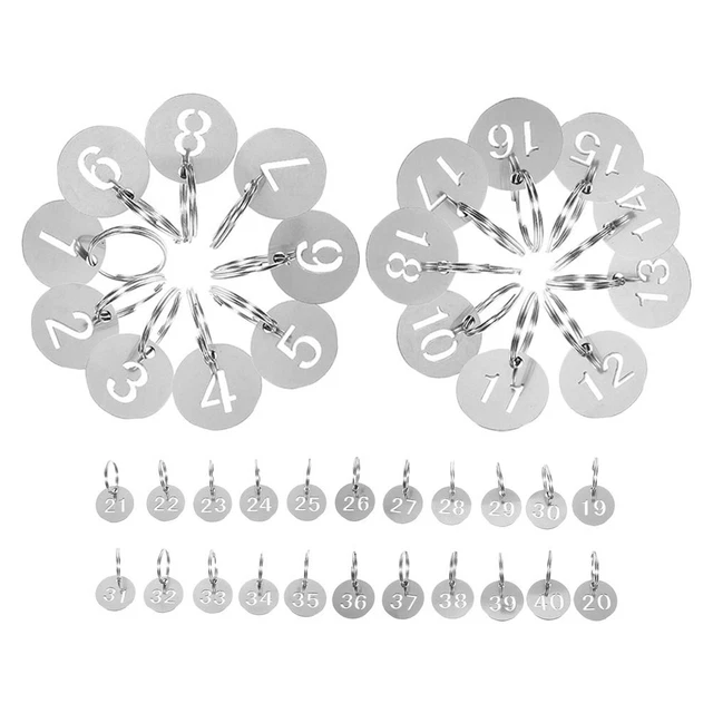 40 PCS METAL Number Plate Key Tags Round Stainless Steel for Cabinet ...