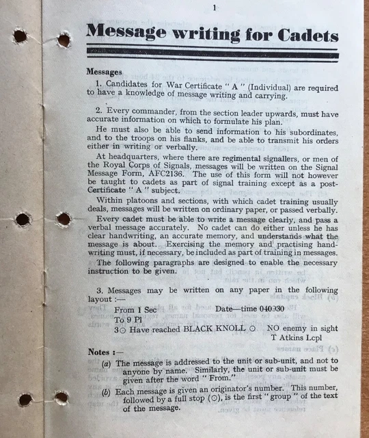 ORIGINAL WW2 BRITISH ARMY TRAINING PAMPHLET: MESSAGE WRITING for Cadets ...