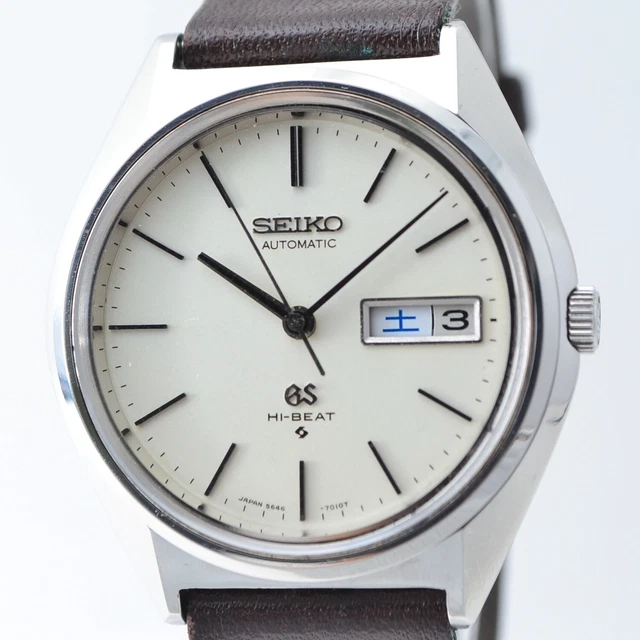 VINTAGE GS SEIKO Grand Seiko Hi-Beat 56GS 5646-7010 bianco avorio/OH, Manutenzione EUR 706,46 ...