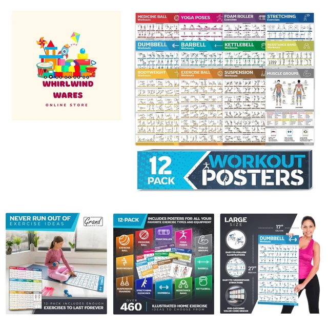 -PACK] LAMINATED LARGE Workout Poster Set - Perfect Workout Posters for ...