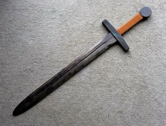 BLACK KNIGHT WOODEN Sword with faux leather bound handle. LARP/Theatre ...