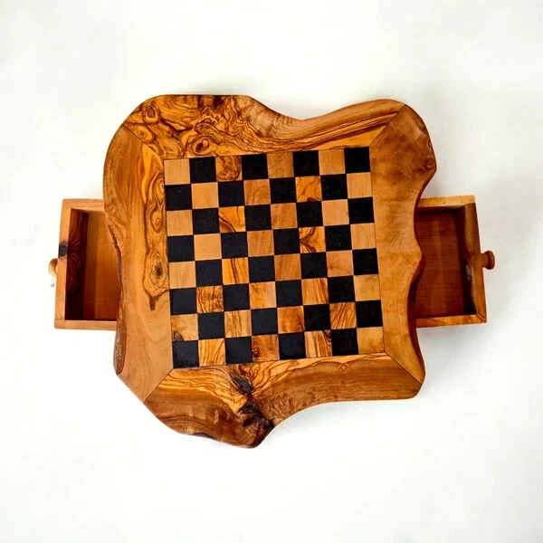 HANDCRAFTED OLIVE WOOD Chess Set with Two Drawers: Elegant Wooden ...