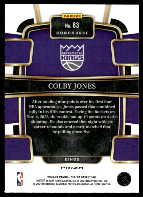 CARTA ROOKIE COLBY Jones 2023-24 Panini Select Vendita Blu Prizm Z38 RC ...