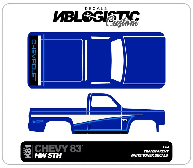 '83 CHEVY SILVERADO Custom WaterSlide Decal for hot wheels 1/64 081 $5. ...