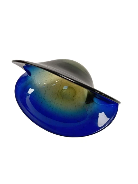 MURANO GLASS BLUE And Yellow Shell Crystal Folded Art Glass Centrepiece ...