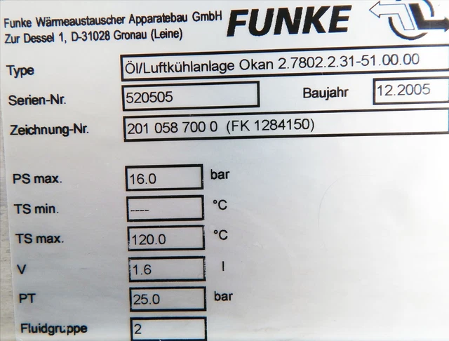 FUNKE ÖL/LUFT KÜHLANLAGE OKAN 2.7802.2.31-51.-00.00 Wärmetauscher-Luft ...