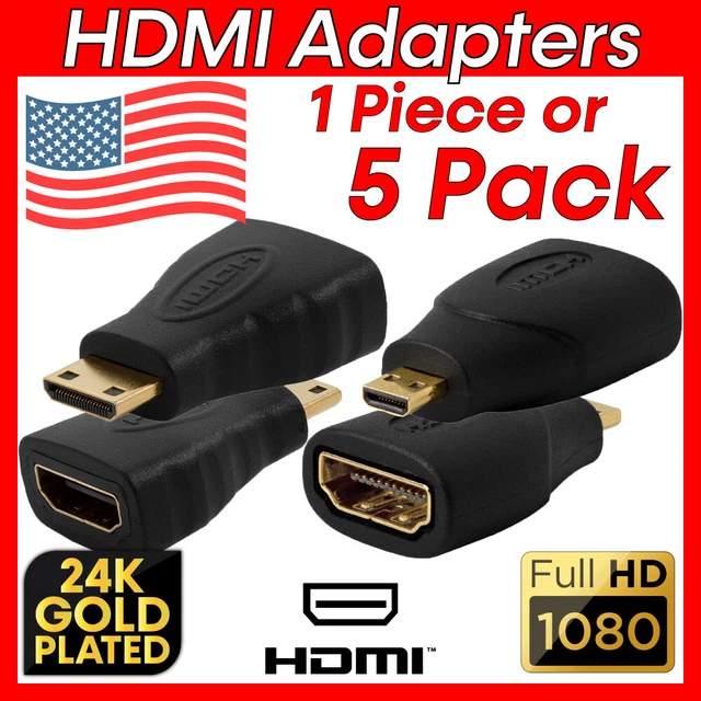 MICRO MINI HDMI Adapter HDMI Male to HDMI Female 1080p 3D 4K HDTV ...