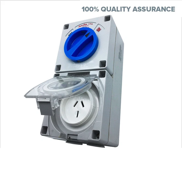 3 PIN 20 Amp FLAT 240V Switched Socket Outlet IP66 Weatherproof ...