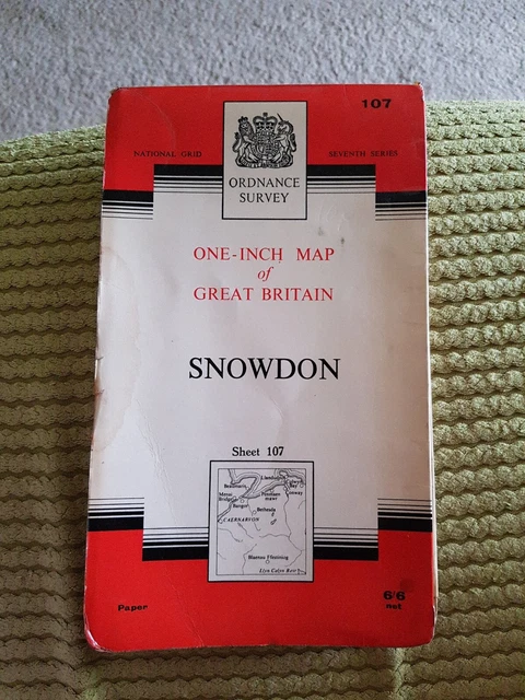 VINTAGE ORDNANCE SURVEY 1" Inch Map Sheet 107 Snowdon 1962 £0.99 ...
