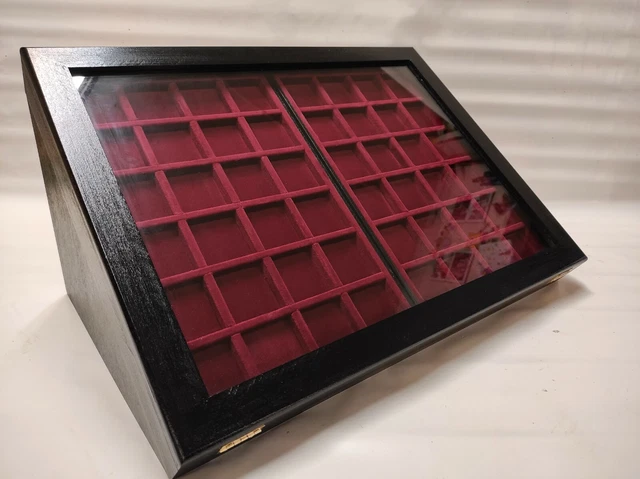 WOODEN AND GLASS display case with two velvet trays coin display $377. ...