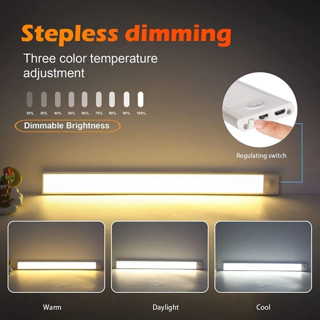 DIMMABLE MOTION SENSOR Under Cabinet Led Light Magnetic Strip ...