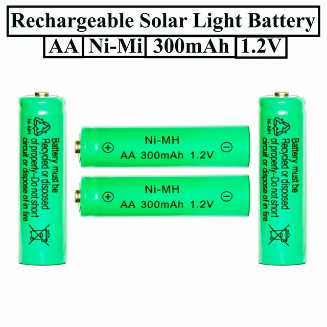 AA 300MAH SOLAR Light Rechargeable Batteries 1.2v AA NiMH Ni-Mh 4 Pack ...