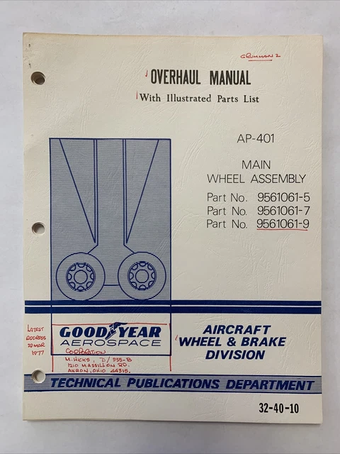 GOODYEAR AP-401 MAIN Wheel Assembly Overhaul w/ Illust. Parts £20.74 ...