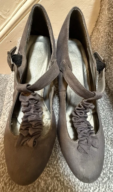 RED LEVEL MARY Jane Bar Heeled Shoes. Grey faux Suede. Size 5 £5.43 ...