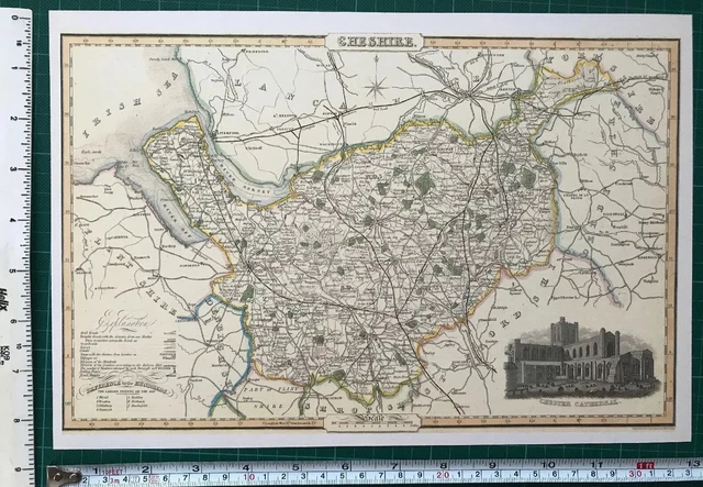 OLD VICTORIAN MAP of Cheshire, England 1840 Pigot: Historical, Antique ...