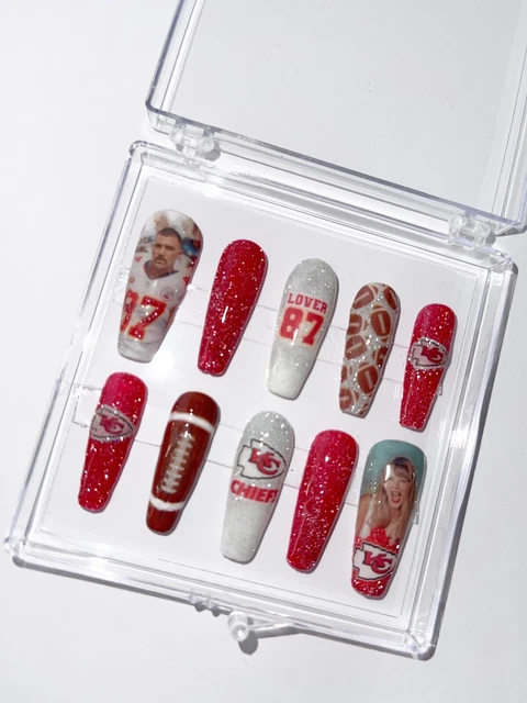 TAYLOR SWIFT X Travis Kelce Chiefs Superbowl Presson Nails Handpainted ...