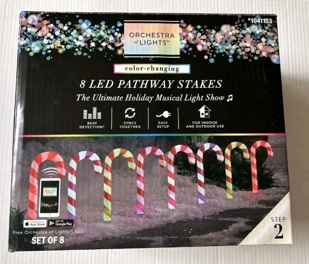 ORCHESTRA OF LIGHTS 8 Color-Changing Candy Cane LED Path Lights New £62 ...