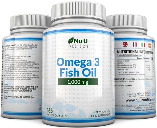 2 X OMEGA 3 1000mg Fish Oil High Strength 365 bottles DHA ,EPA 100% ...