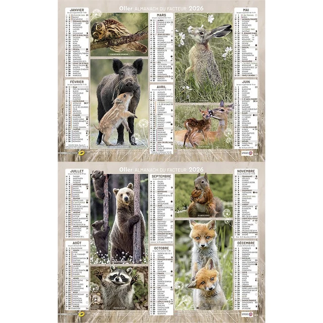 CALENDRIER DE LA Poste 2026, Almanach du facteur 2026, animaux de la ...