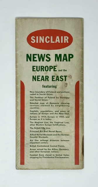 VINTAGE WWII ERA 40'S Sinclair Map Of Europe And The Near East £14.12 ...