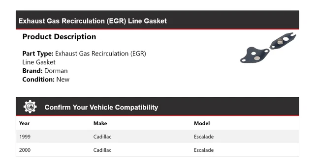 FOR 1999-2000 CADILLAC Escalade Dorman EGR Line Gasket $27.25 - PicClick CA