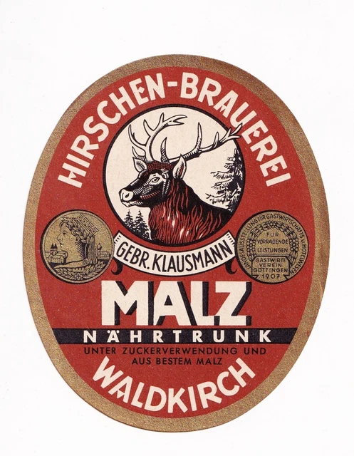 1930S GEBR. KLAUSMANN HIRSCHEN BRAUEREI, WALDKIRCH, GERMANY MALZ BEER ...