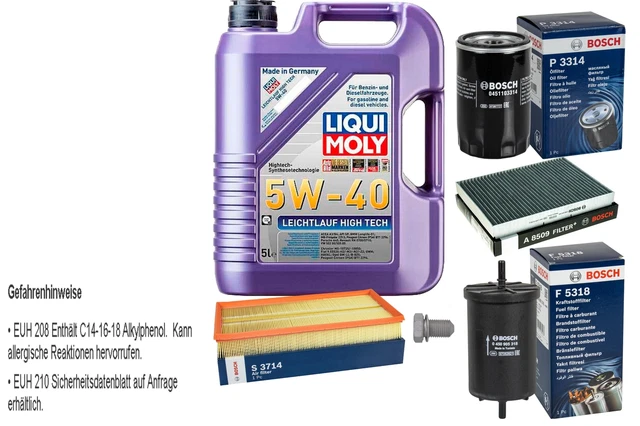 BOSCH INSPECTION SET 5l Liqui Moly Bon fonctionnement High Tech 5W-40 pour EUR 126,62 - PicClick FR