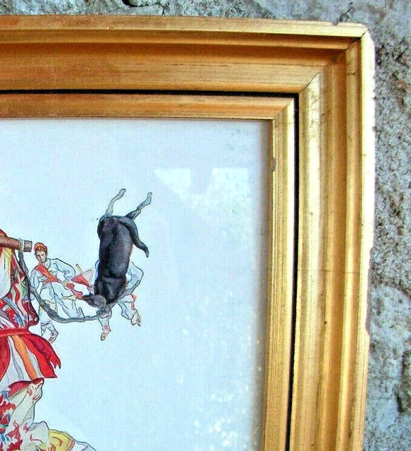 CADRE ANCIEN EN bois doré à l'or+gravure:Fou du roi 18 X 23 Feuill.13 X ...