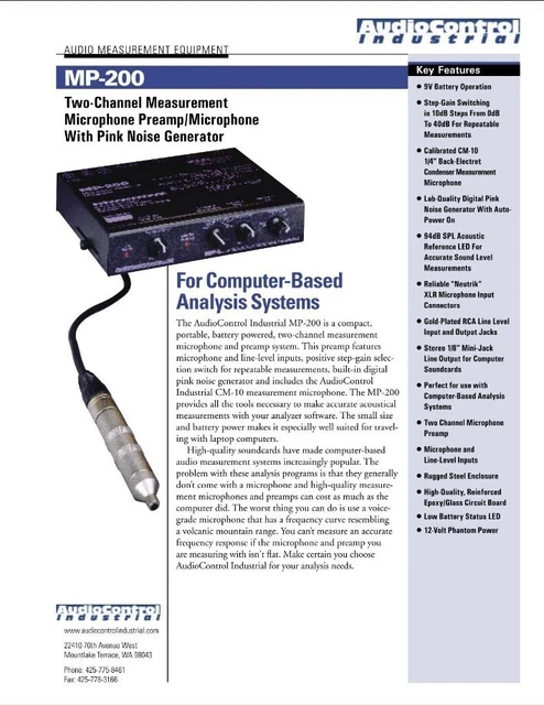 AUDIO CONTROL INDUSTRIAL MP-200 Measurement Microphone Preamplifier ...