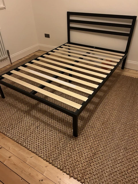 METAL DOUBLE BED Frame Black With Slats £21.50 - PicClick UK