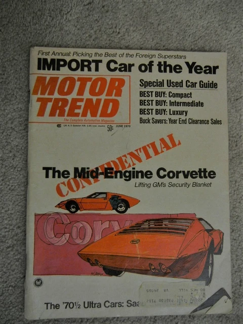 MOTOR TREND MAGAZINE June 1970 Mid-Engine Corvette + Import Car of the ...