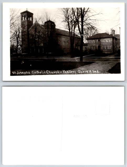 GARRETT INDIANA SAN JOSEPH'S Católica Iglesia Y Rectoría RPPC Postal ...