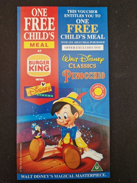PINOCCHIO - 1995 - Walt Disney - Burger King - Flyer/Leaflet #W987 £0. ...