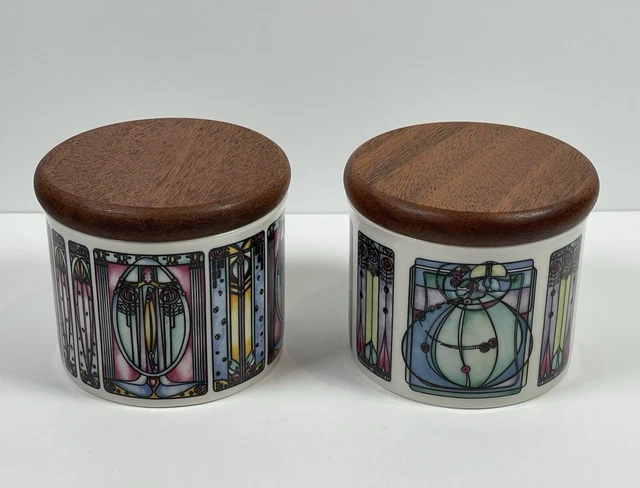 DUNOON STONEWARE TWO Jars & Wooden Lids 7.5cm Mackintosh Design By ...