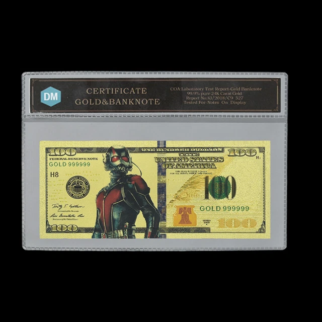 US MARVEL PELÍCULA Protagonista Ant-Man Lámina De Oro Billete 100 Dólares Regalo EUR 4,79 ...
