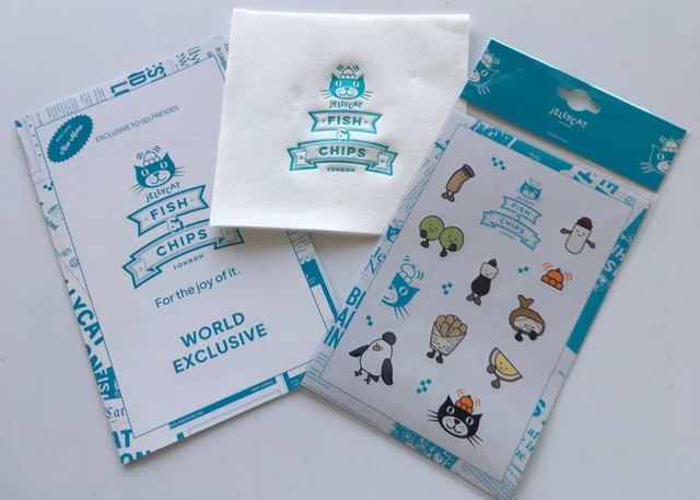 JELLYCAT STICKER LARGE Sheet + Menu + Napkin Fish & Chip Selfridges UK ...