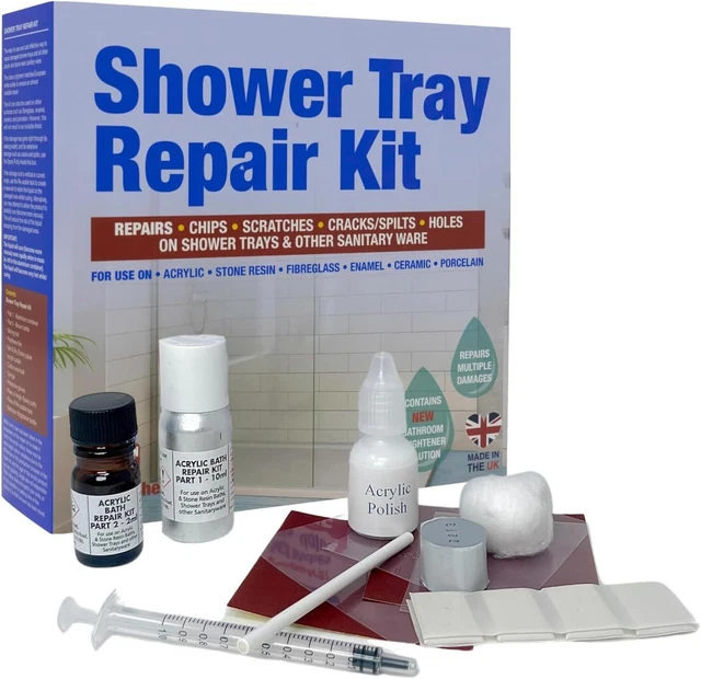 SHOWER TRAY REPAIR Kit White. UK Made Specialist Acrylic Solution for ...