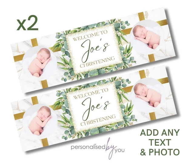 PERSONALISED CHRISTENING BAPTISM PHOTO Sage Green Banners LARGE Party ...