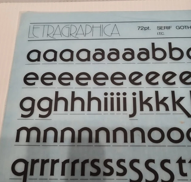 VINTAGE LETRASET INSTANT Lettering Typeface Sheet NOS - Serif Gothic ...
