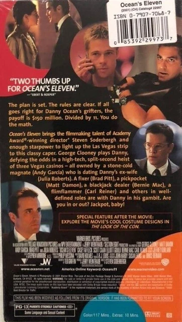 OCEAN'S ELEVEN VHS Factory Sealed 2001 George Clooney Matt Damon Brad ...