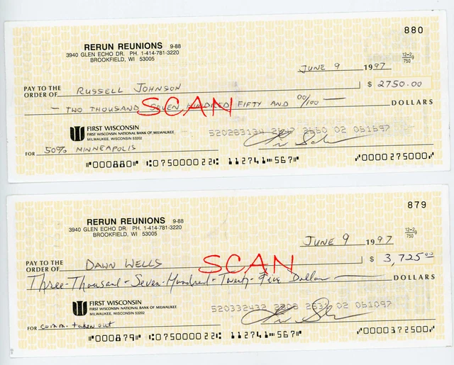 RUSSELL JOHNSON DAWN Wells "Gilligan's Island" TV signed canceled bank ...