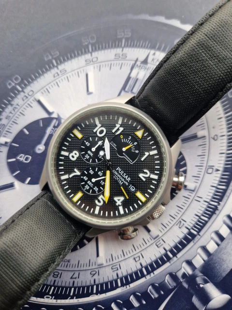 PULSAR BY SEIKO Chronograph Black Dial Leather Strap PS6053X1 Watch ...