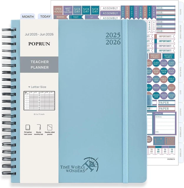 POPRUN TEACHER PLANNER 2025-2026, (Letter Size - 8.5'' x 11'') Academic ...
