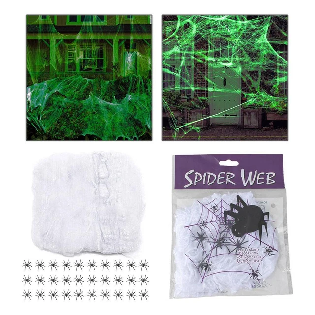HALLOWEEN GLOW-IN-THE-DARK SPIDER Web Spooky Cloth Creepy Scary- Cobweb ...