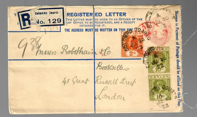 LETTERA RACCOMANDATA COLOMBO Courts a Londra 1922 EUR 74,75 - PicClick IT