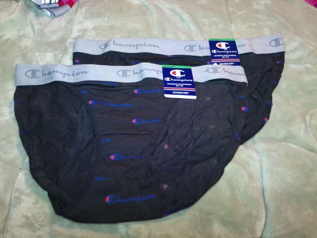 2 PR-BLACK PRINT Champion Duo Dry Cotton String Bikini Panties *NEW* L ...