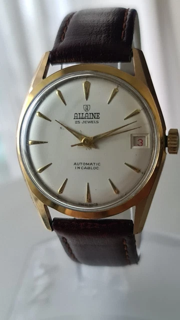 MENS VINTAGE ALLAINE Red Date 25 Jewel Incabloc Gold Plated Automatic Wristwatch EUR 149,38 ...