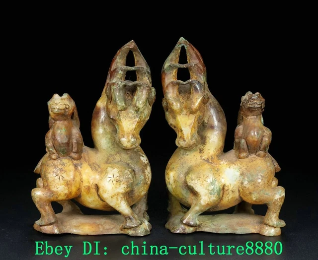 5 '' HAN Dynastie naturelle et champ Yue sculpté prune fleur cerf bête ...